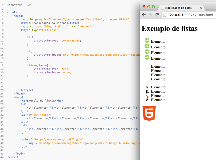 Listas | Formato dun sitio web: CSS